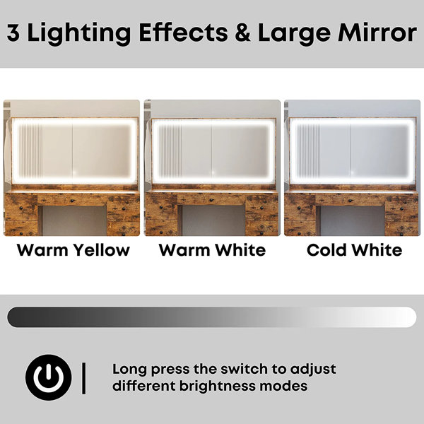 Latitude Run® Makeup Vanity Desk with LED Lighted Mirror & Power Outlet ...