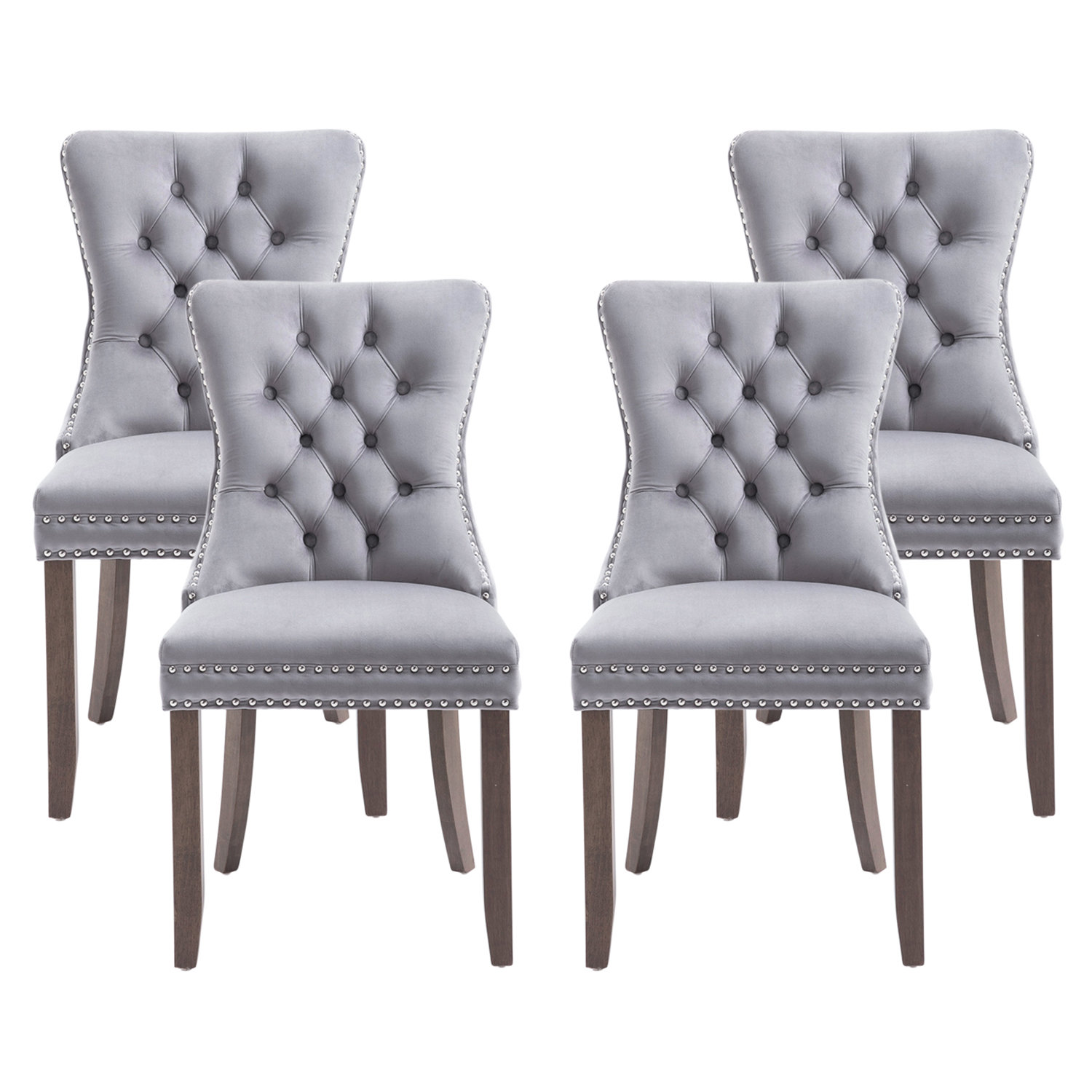 Rosdorf Park Velvet Upholstered Dining Chairs with Ring Pull Trim and ...