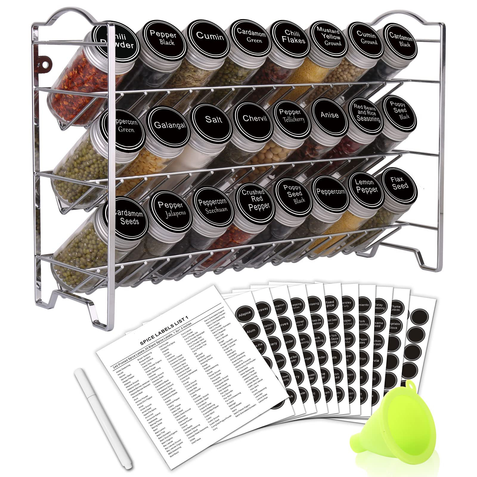 Prep & Savour Spice Rack Organizer With 24 Empty Round Spice Jars, 396 ...