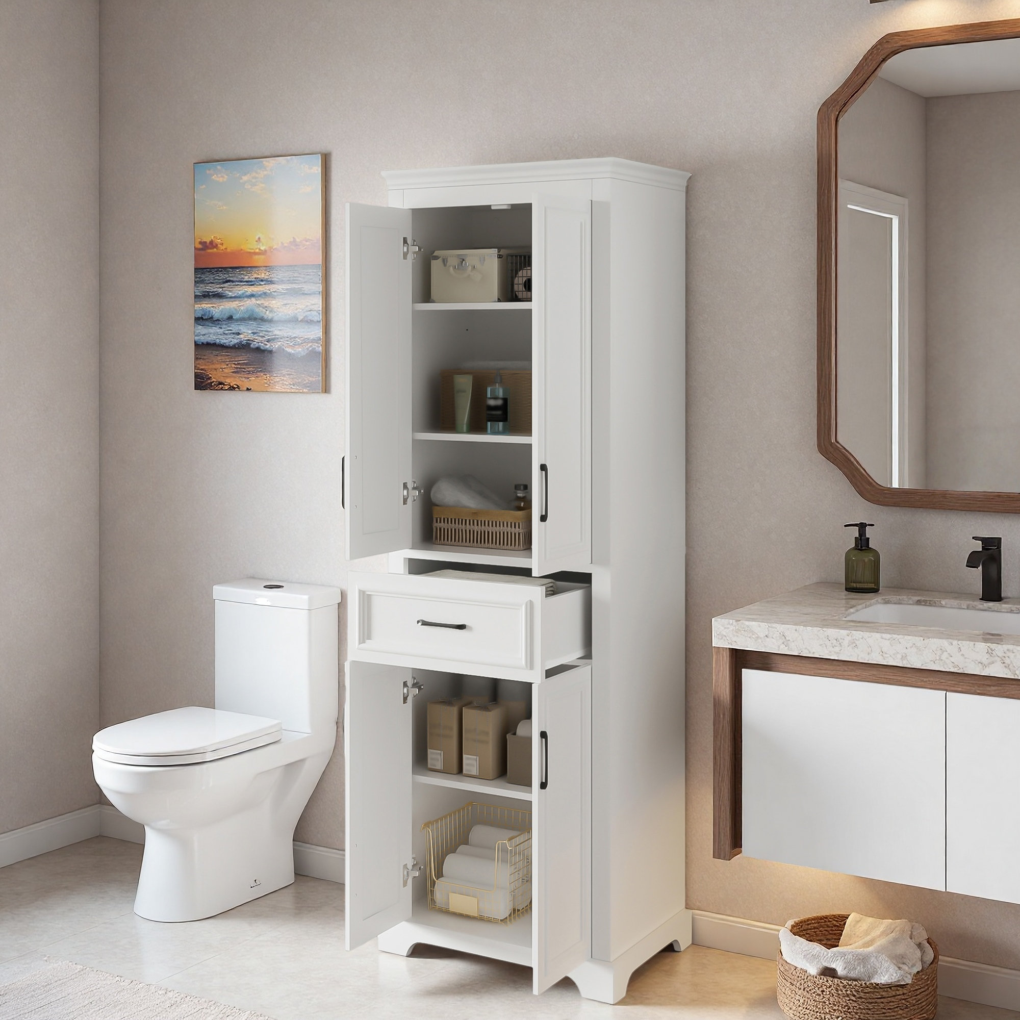 Red Barrel Studio Rangement autoportant pour salle de bain avec 4 ...