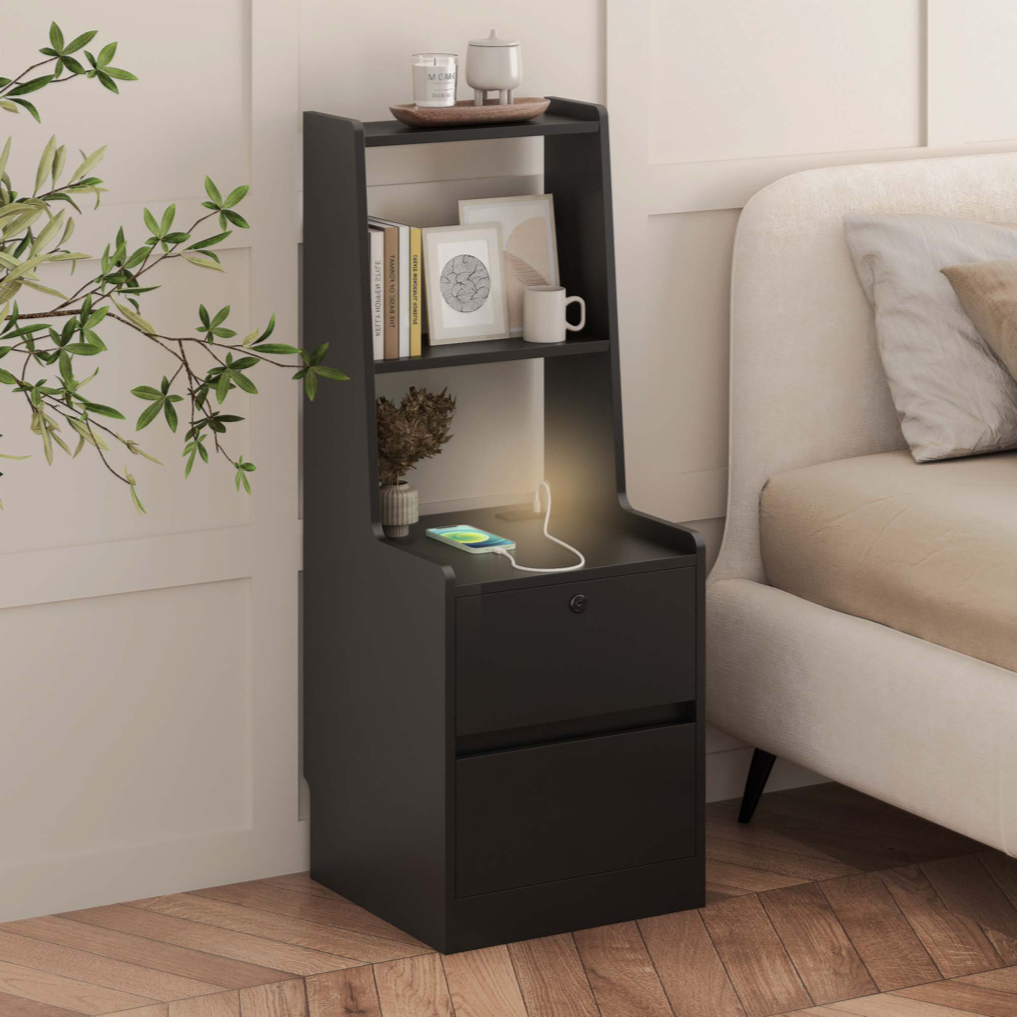 Ebern Designs Businge Smart Nightstand with Charging Station and Voice ...