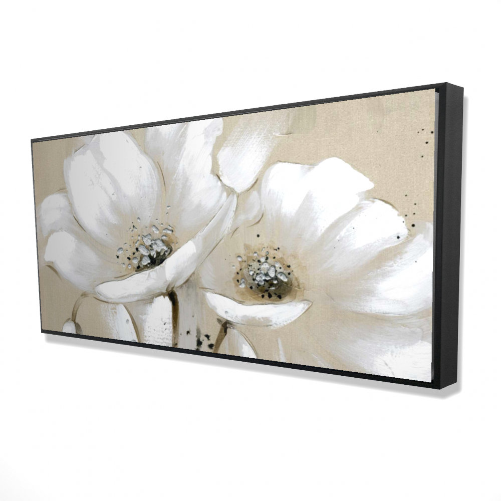 Wildon Home® White abstract wild flowers - 24"x48" Framed canvas ...