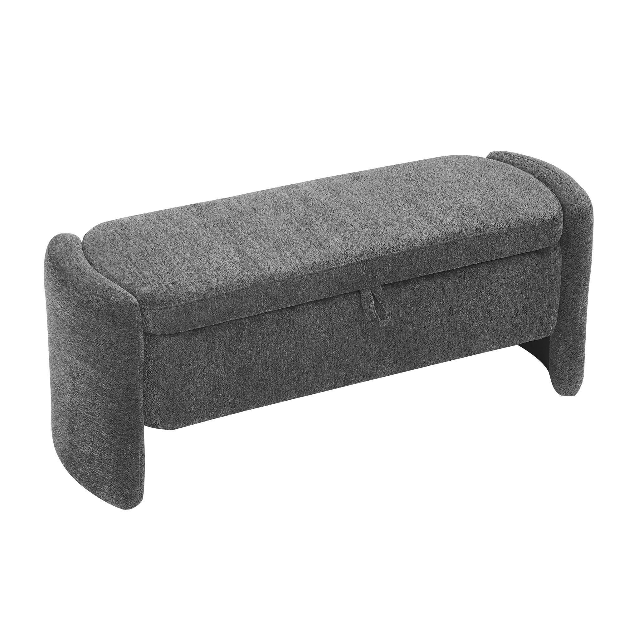 Orren Ellis Ottoman Oval Storage Bench Chenille Fabric Bench with Large ...
