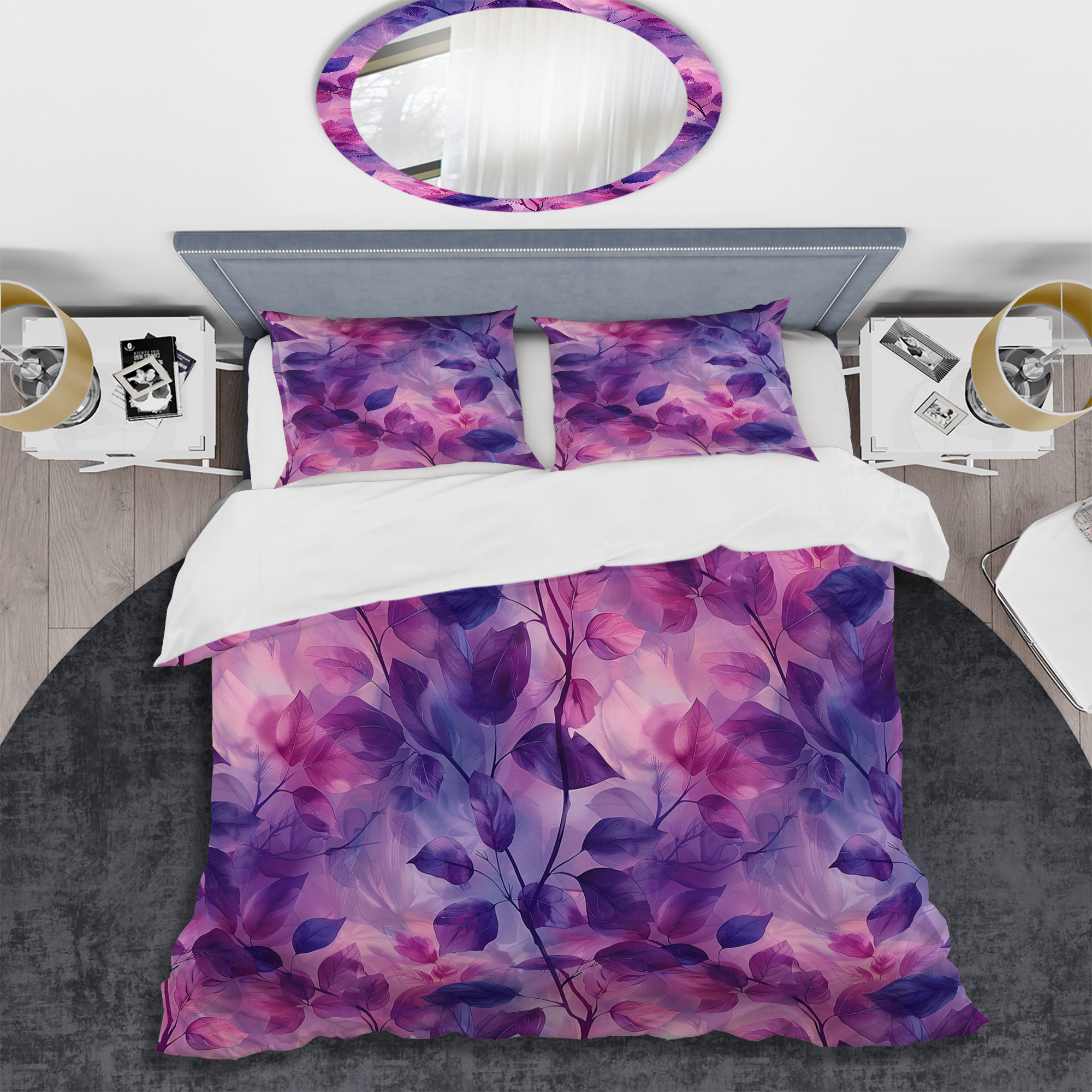 Design Art Purple Pink Modern Floral Love II - Modern Duvet Cover Set ...
