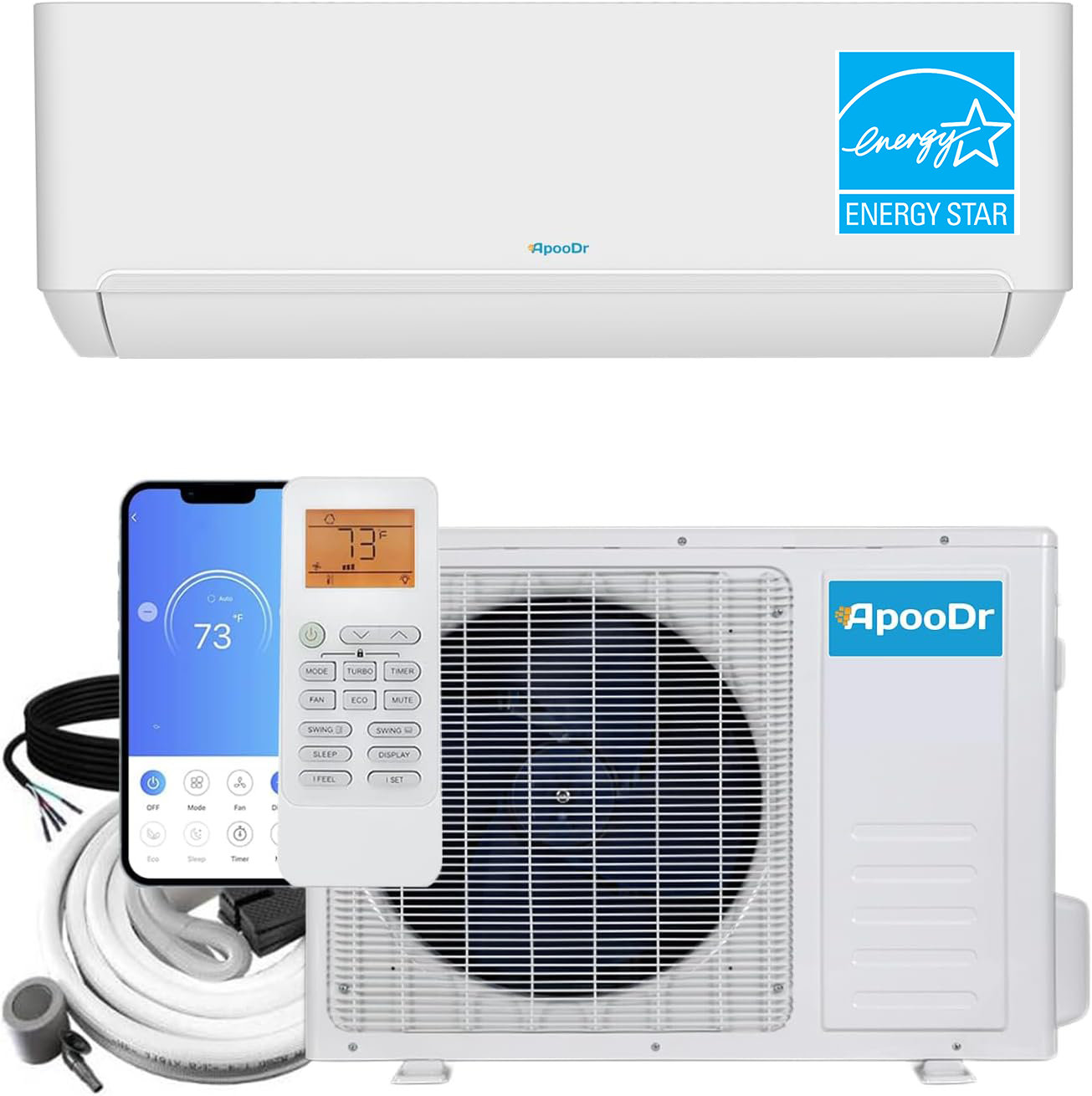 ApooDr ENERGY STAR 18,000 BTU 22 SEER2, 230-Volt Ductless Mini Split AC ...