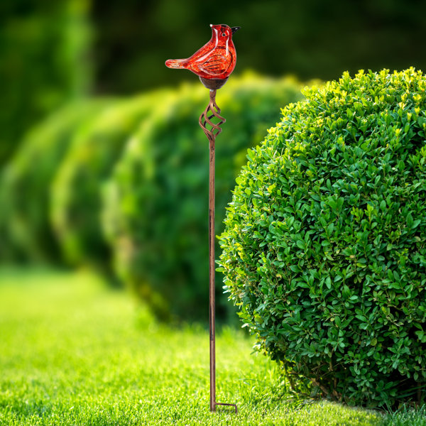 Exhart Solar Cardinal with Finial Garden Stake, 5.5 by 31 Inches | Wayfair