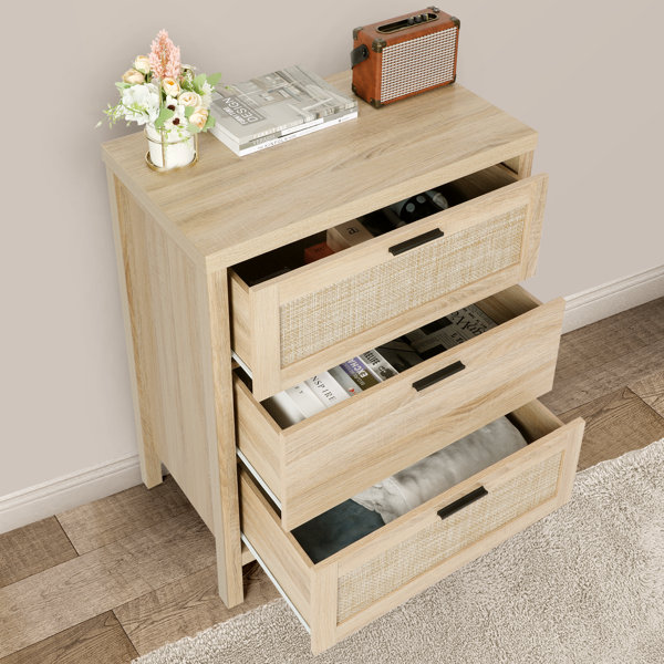 Bay Isle Home™ Rattan 3 Drawer Dresser Set Of 2, Modern Closet Dressers ...