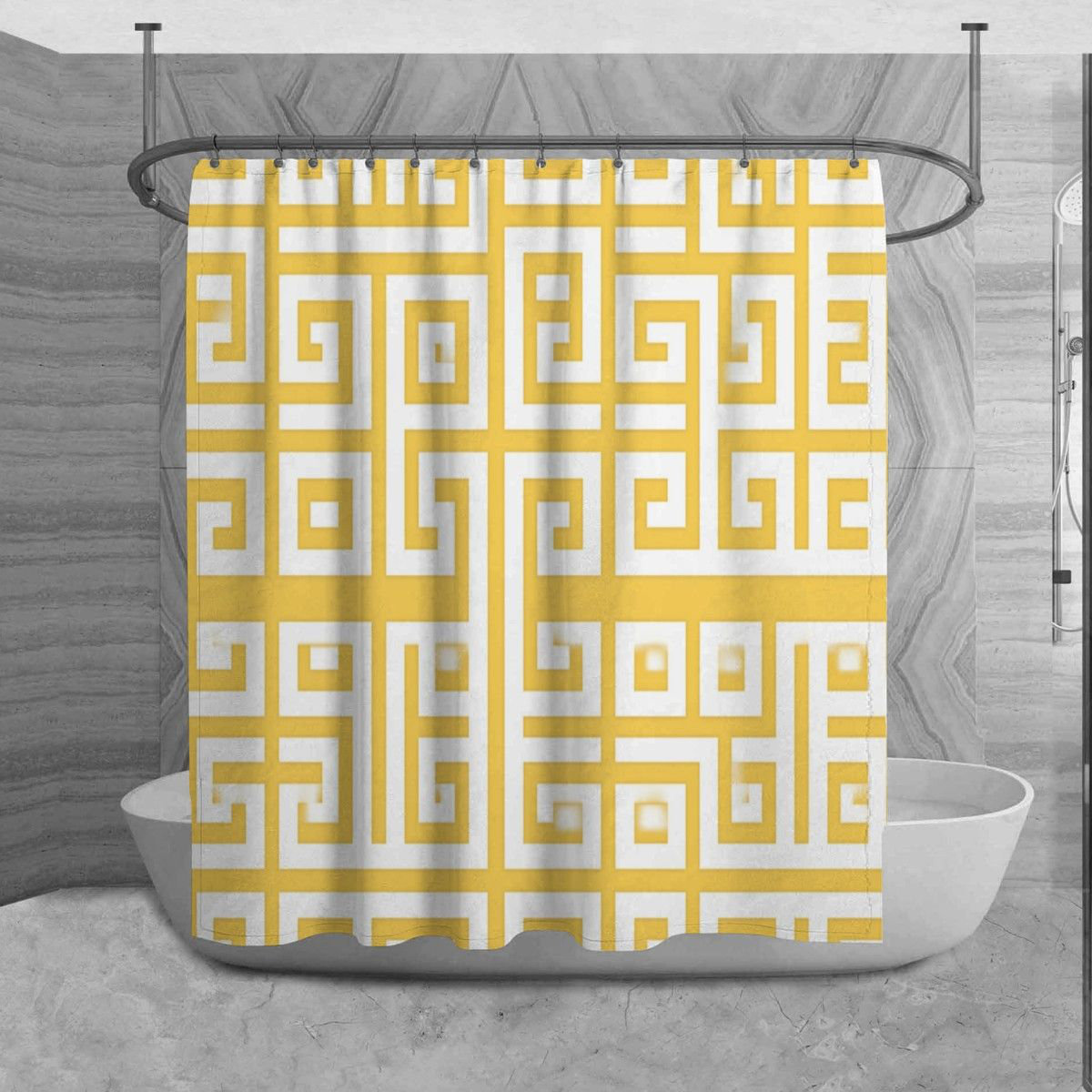 East Urban Home Greek Key Shower Curtain Pattern Bathroom Decor White ...