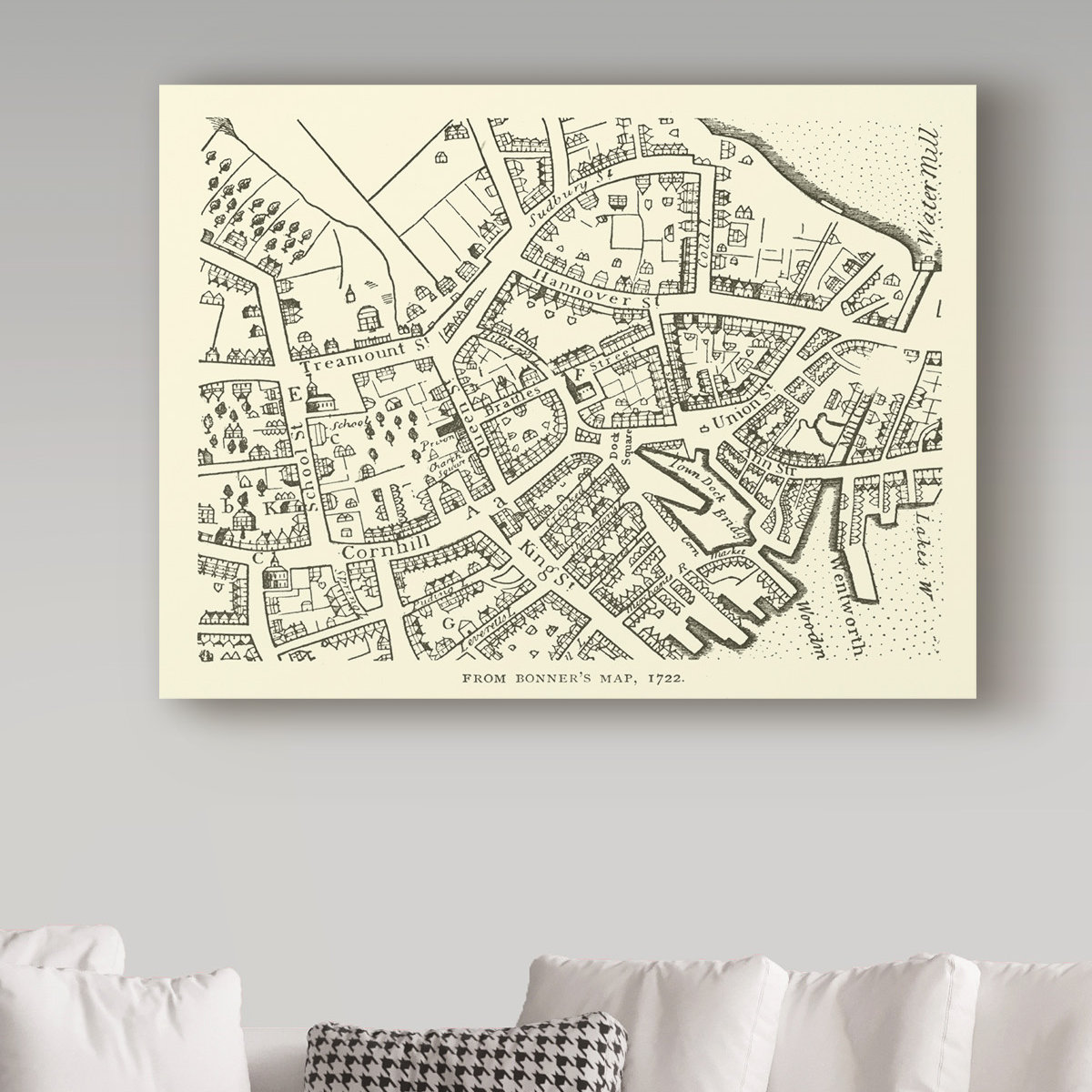 Trademark Fine Art 'Map of Boston Bonner' by Drawing Print on Wrapped ...