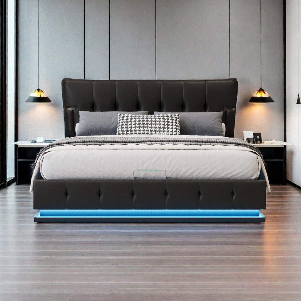 Ivy Bronx Upholstered Platform Full Size Hydraulic Storage Bed, Lift Up ...