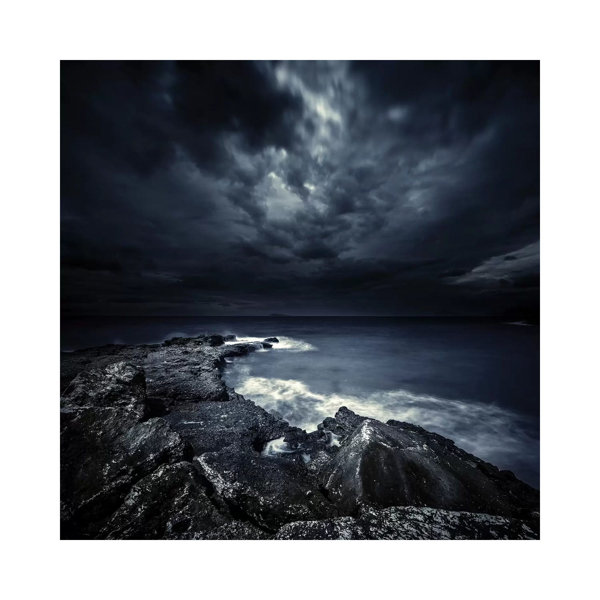 Highland Dunes Black Rocks Protruding Through Rough Seas With Stormy ...