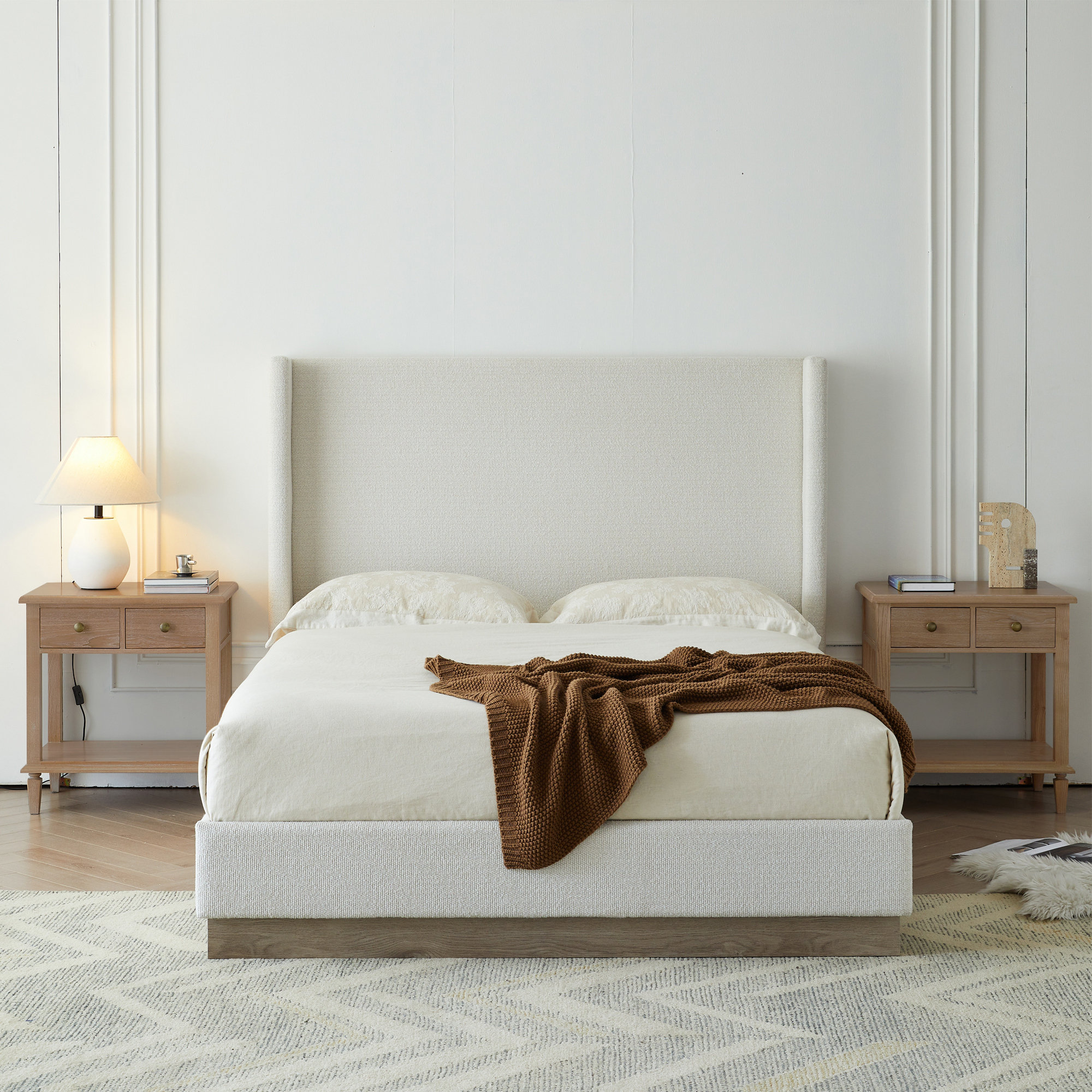 Mercer41 Upholstered Wingback Bed,Upholstered Wood Base Platform Bed ...