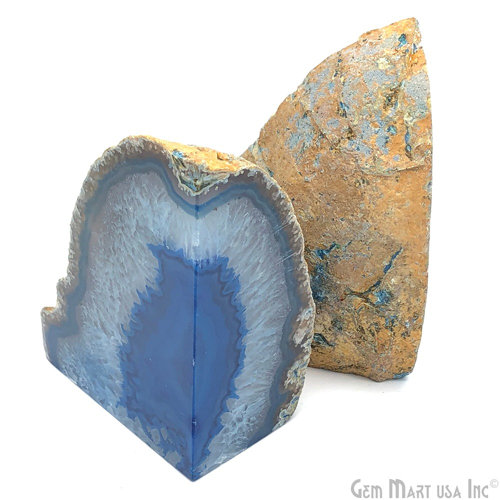 GEMMART USA Blue Geode Bookend, Unique Agate Bookend Pair, Mineral Rock ...