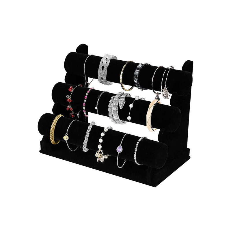 Latitude Run® Velvet Bracelet Holder with 3Tier Rack,Black Detachable ...