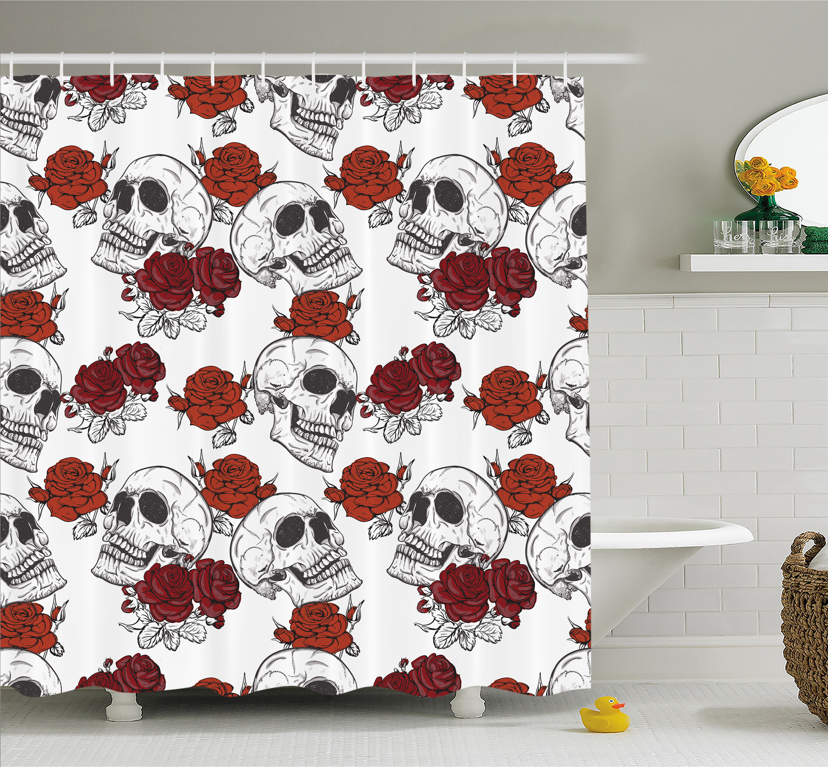 Ambesonne Retro Gothic Dead Skeleton Figures with Rose Halloween Spooky ...