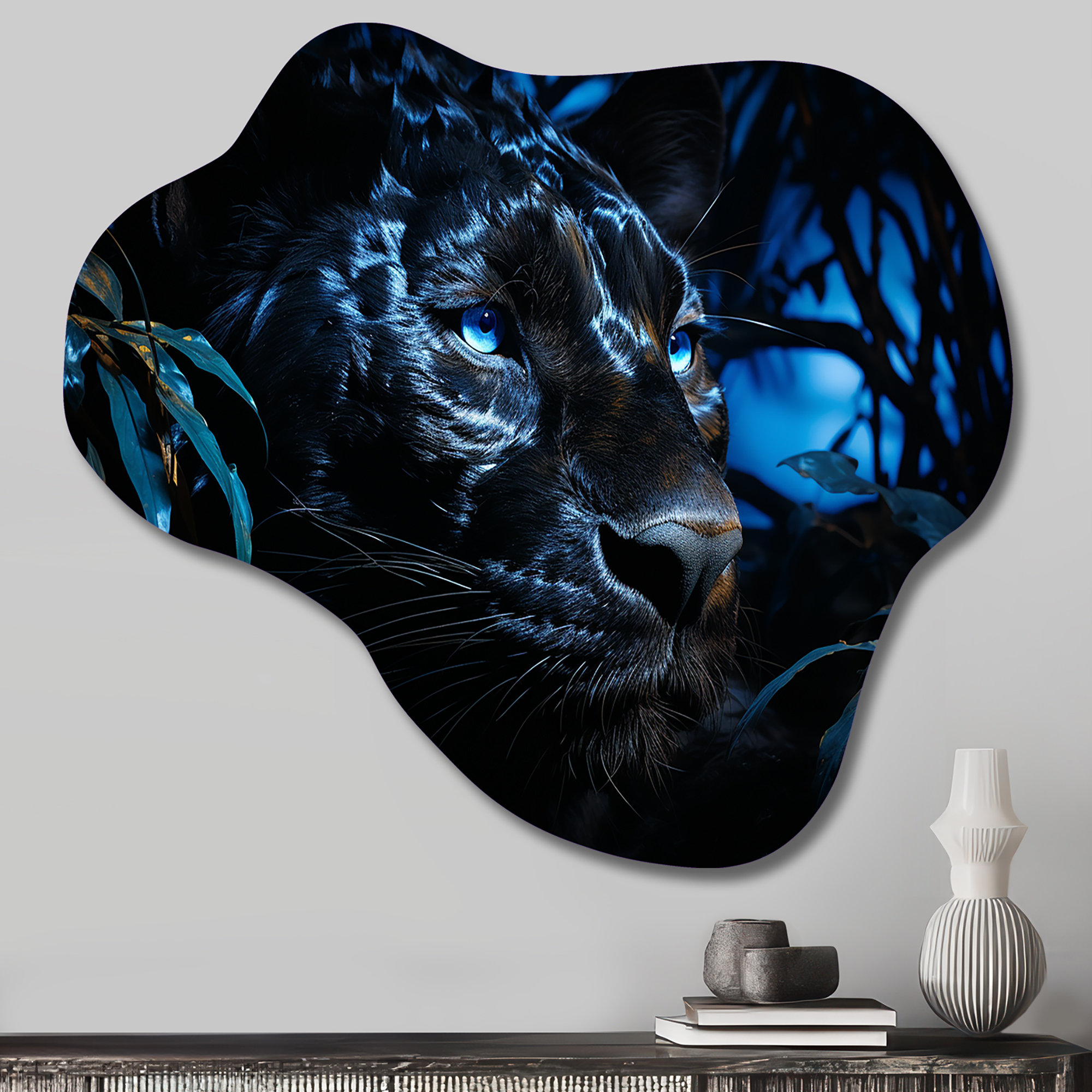 Latitude Run® Black Panther Under The Moonlight - Cloud Panther Metal Wall Art, Asymmetrical ...