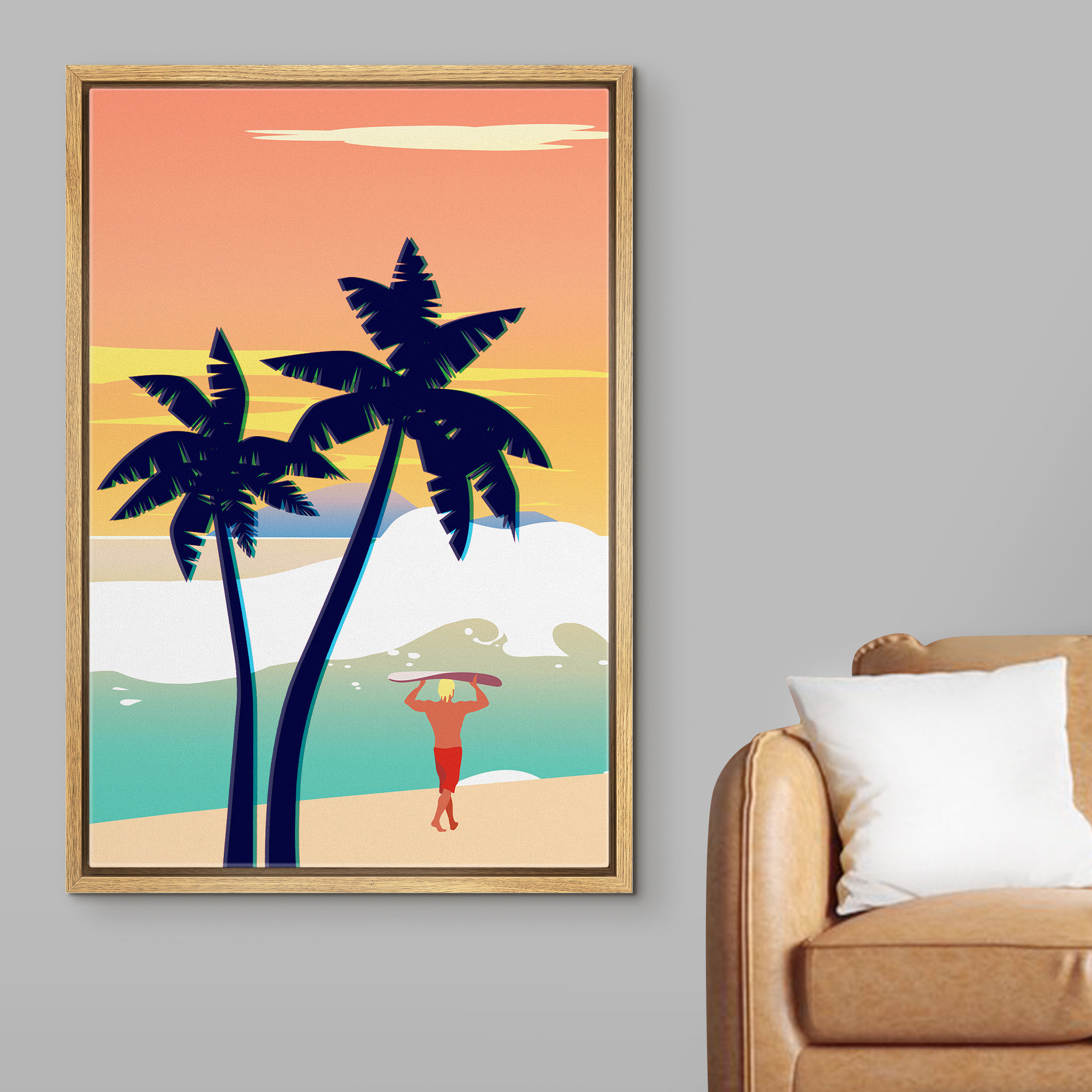 IDEA4WALL Coastal Beach Prepared The Surfboard With Two Coconut Tree ...