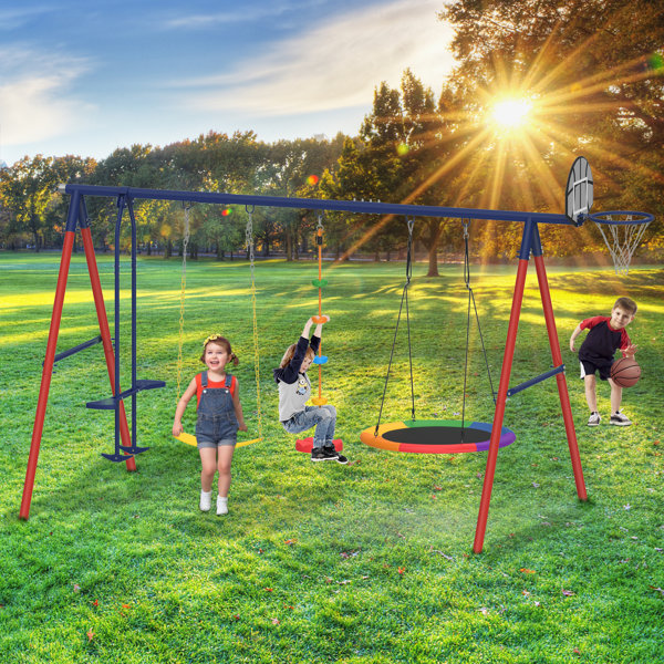 EROMMY 5 In 1 Lifetime Swing Set For Backyard, Heavy Duty Kids ...