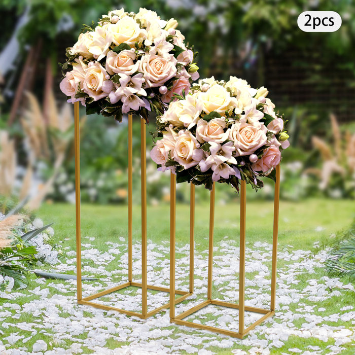 Mercer41 Cindel 4Pcs Gold Flower Floor Stand Metal Column Flower Stand ...
