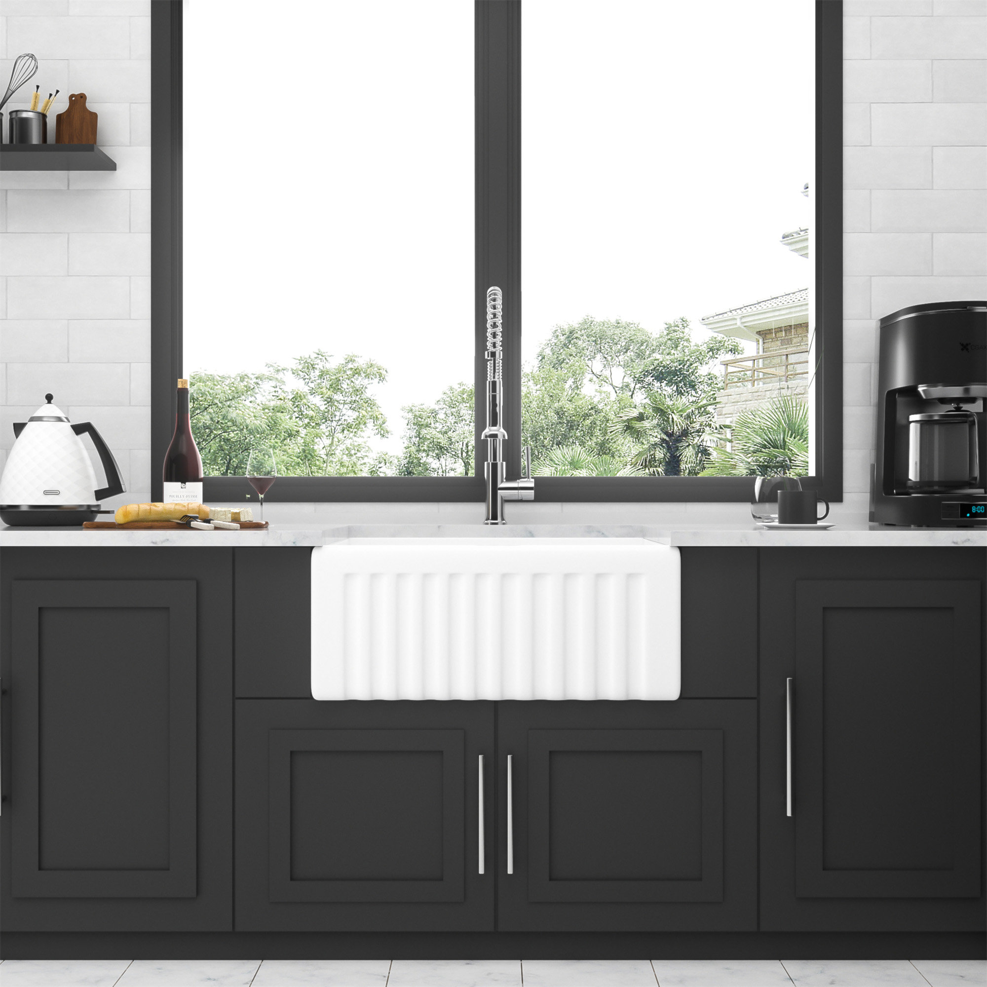 LOONGFIELD Small Farmhouse Sink -24 Inch Kitchen Sink White Apron-Front ...