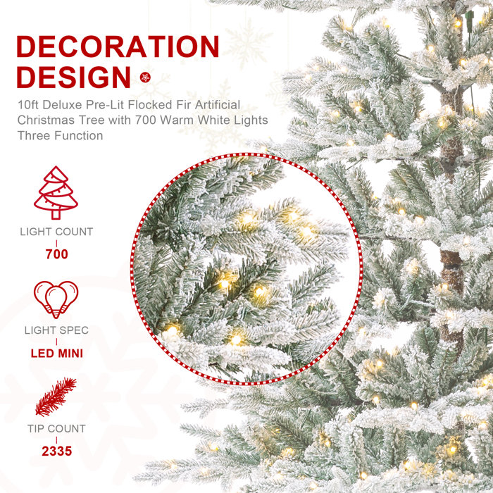 The Holiday Aisle® Johvan Deluxe Pre-Lit Slender Flocked Realistic Fir ...