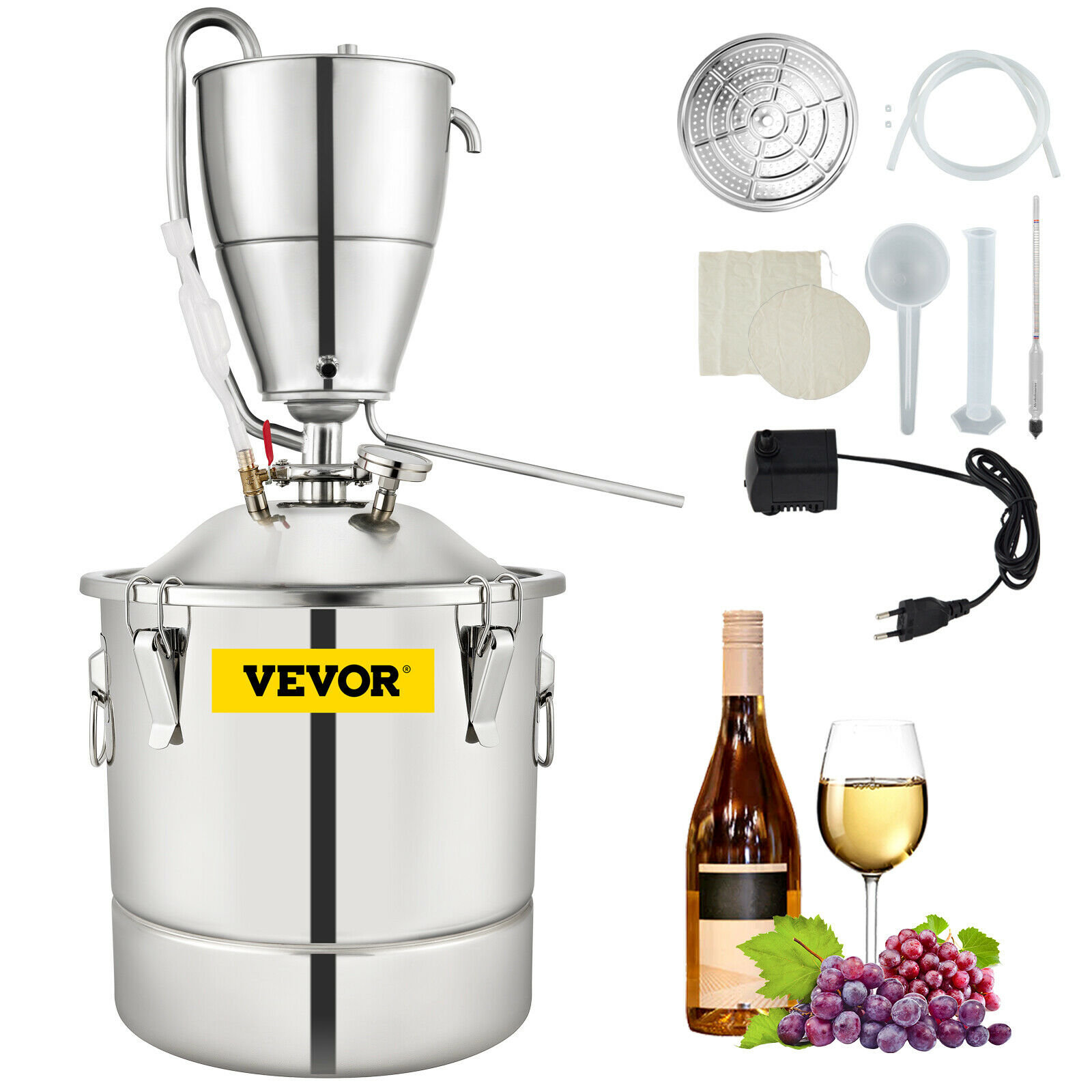 VEVOR Water Alcohol Distiller, 8 Gal/30 L, 304 Stainless Steel Still ...