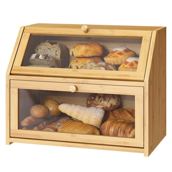 Latitude Run® Large Bread Box For Kitchen Counter Double Layer Bamboo ...