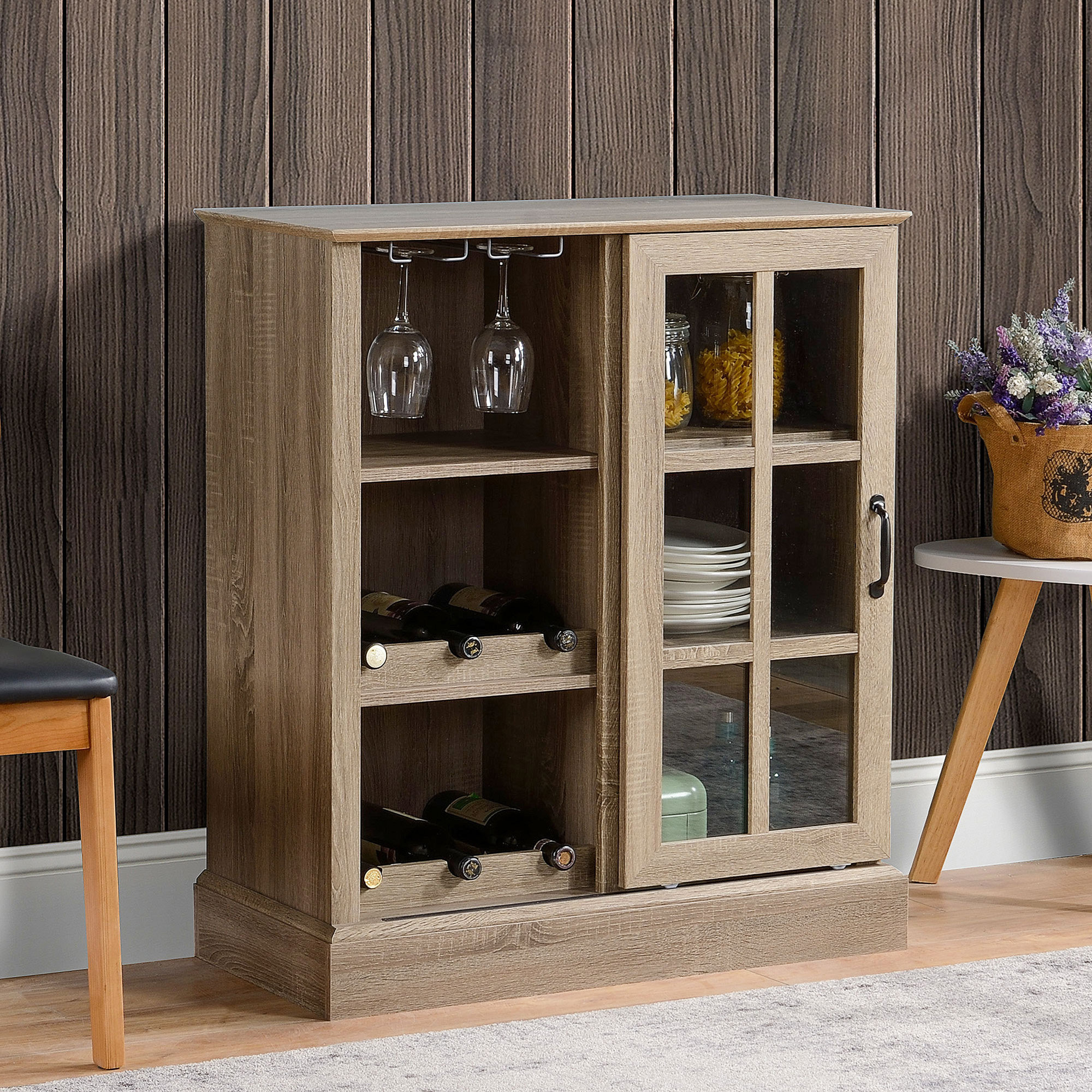 Ebern Designs Wine Bar Cabinet, Small Sideboard Buffet Cabinet, Kitchen ...