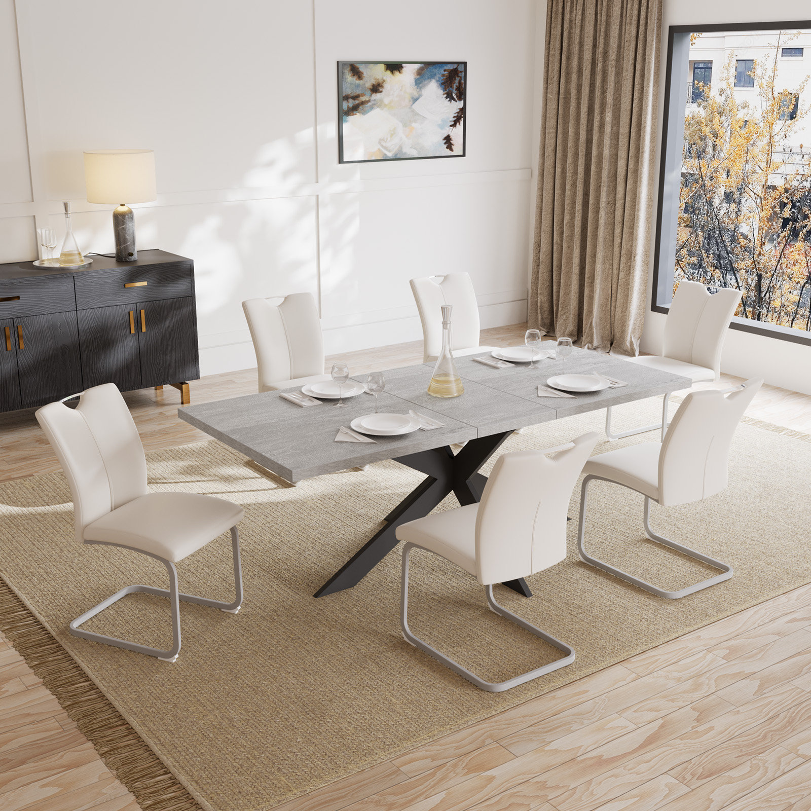 Ivy Bronx Liubomila 66.9 in. Extendable Rectangle Dining Table Set ...