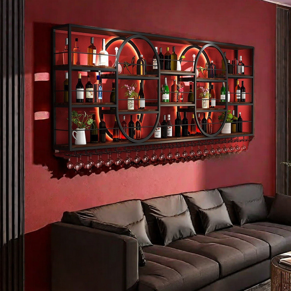 L Wall-hanging Wine Rhythm Light Luxury Round Wall Mounted Wine Rack ...