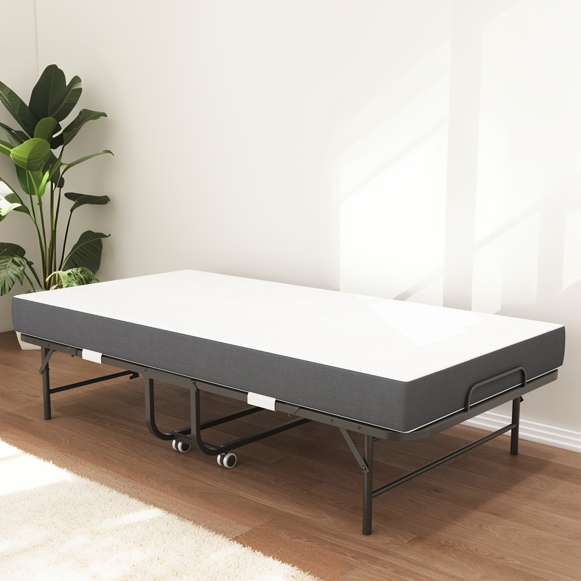 Latitude Run® Twin Folding Bed With 3.7 Inch Mattress,Portable Foldable ...