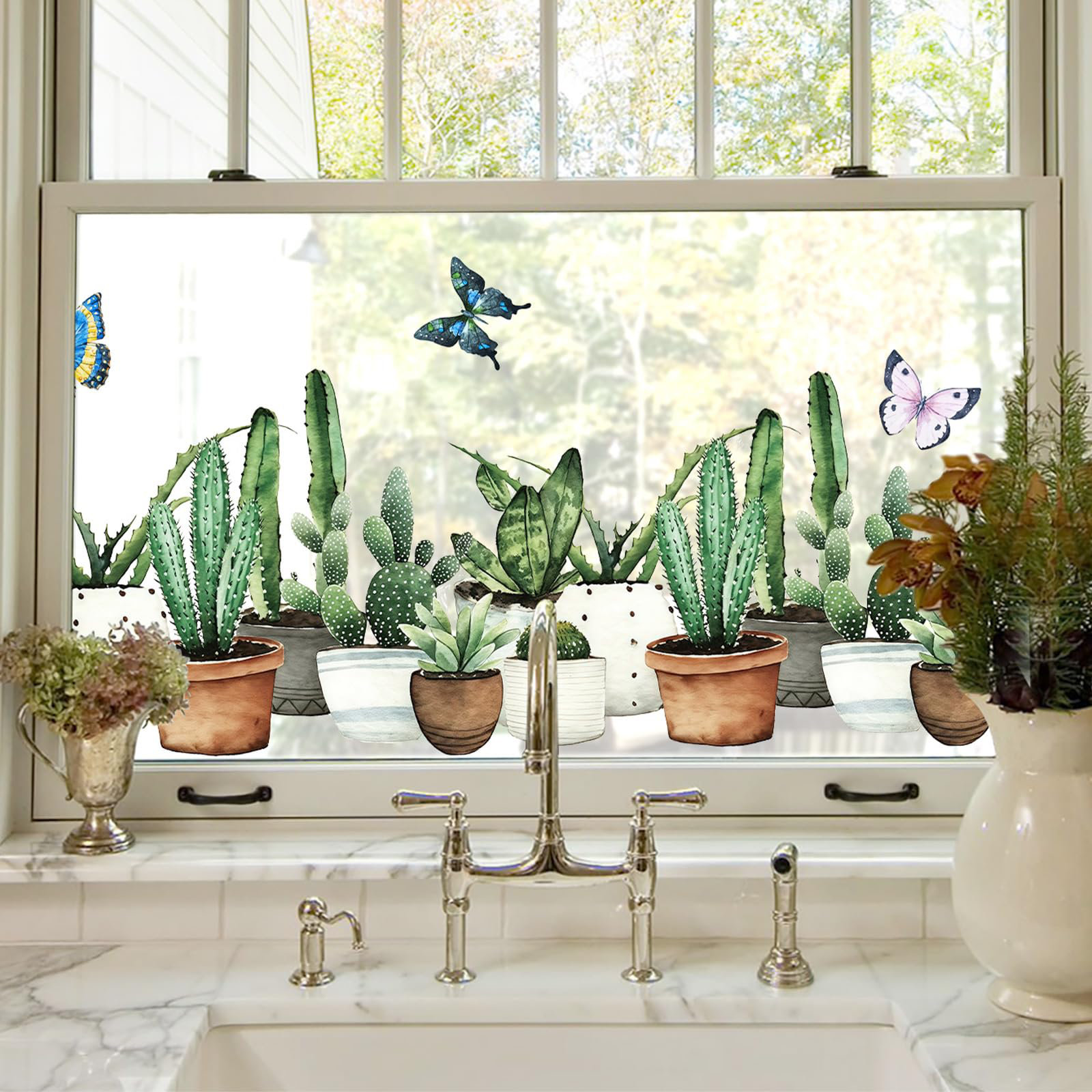 August Grove Add.heres Window Privacy Film, Floral Window Stickers ...