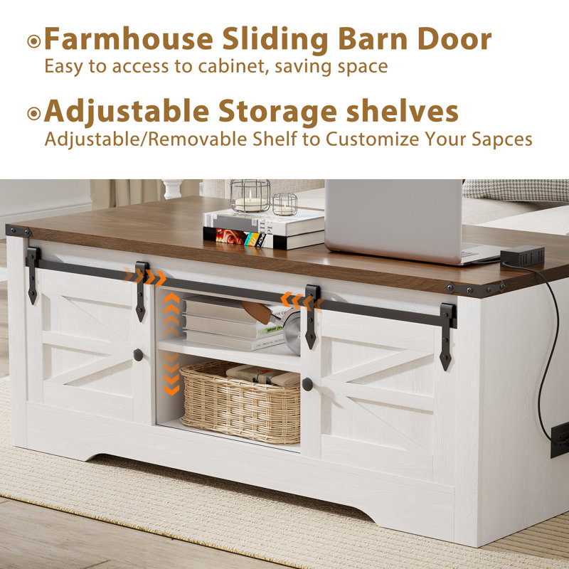 HOMEIBRO Barn Style Farmhouse Coffee Table with Sliding Barn Door | Wayfair