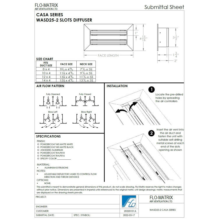 Flo-Matrix Air Ventilation Flo Matrix 8 x 4 Linear Slot Diffuser Matte ...