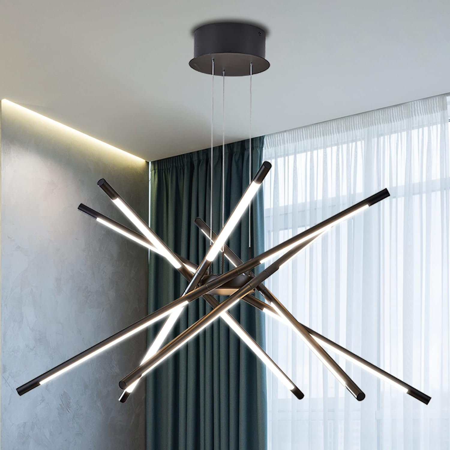 INKEDZ Modern Led Ceiling Light Dimmable Black Chandelier Embedded ...