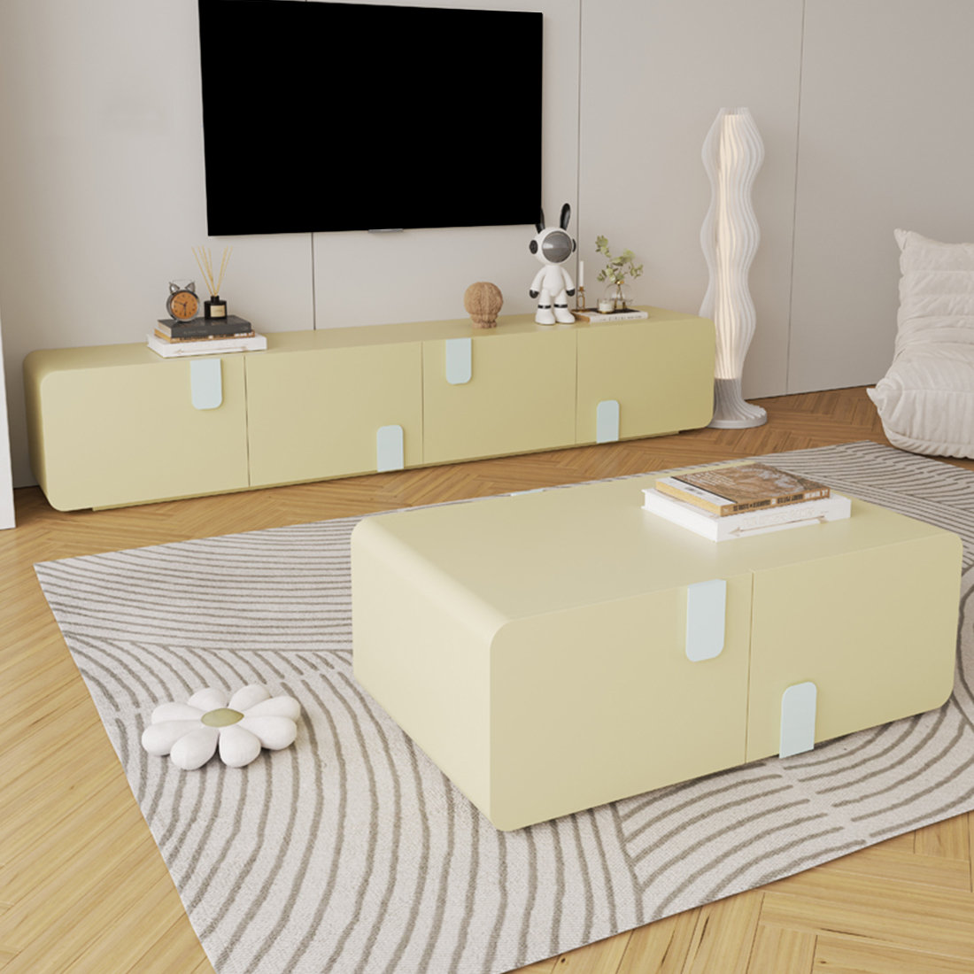 Orxva Galaxy Modern Yellow TV Cabinet and Coffee Table Set - Wayfair Canada