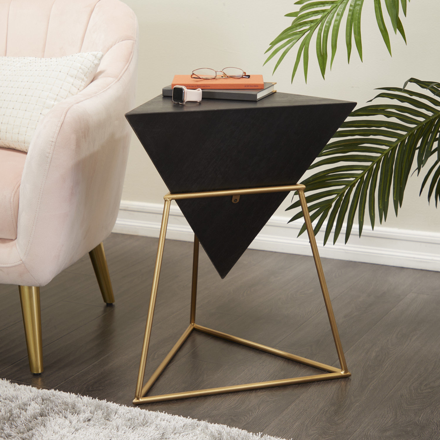 Ivy Bronx Irenej Wood Inverted Pyramid Geometric Side End Accent Table ...
