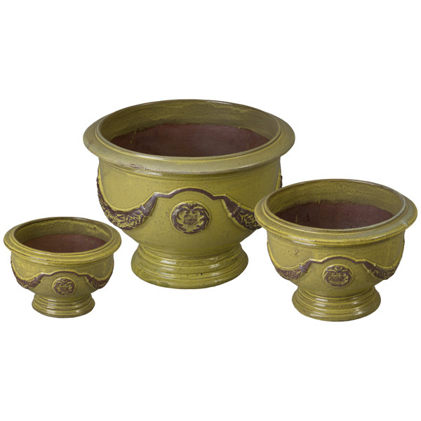 Anduze 27 in. French Yellow Ceramic Round Planter (27 in. L x 27 in. W ...