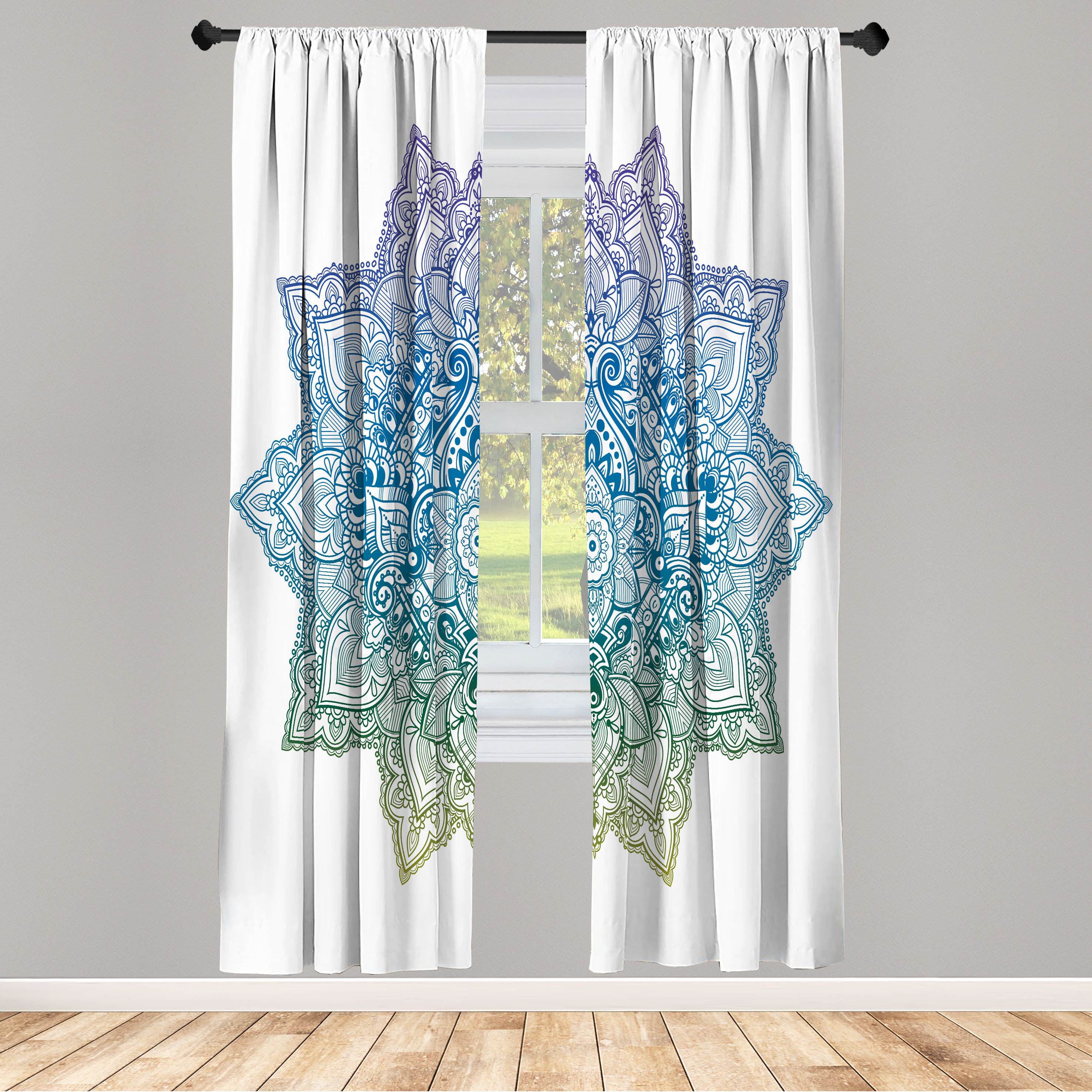 Ambesonne Lotus Curtains Mandala Abstract Flower Print Pair | Wayfair