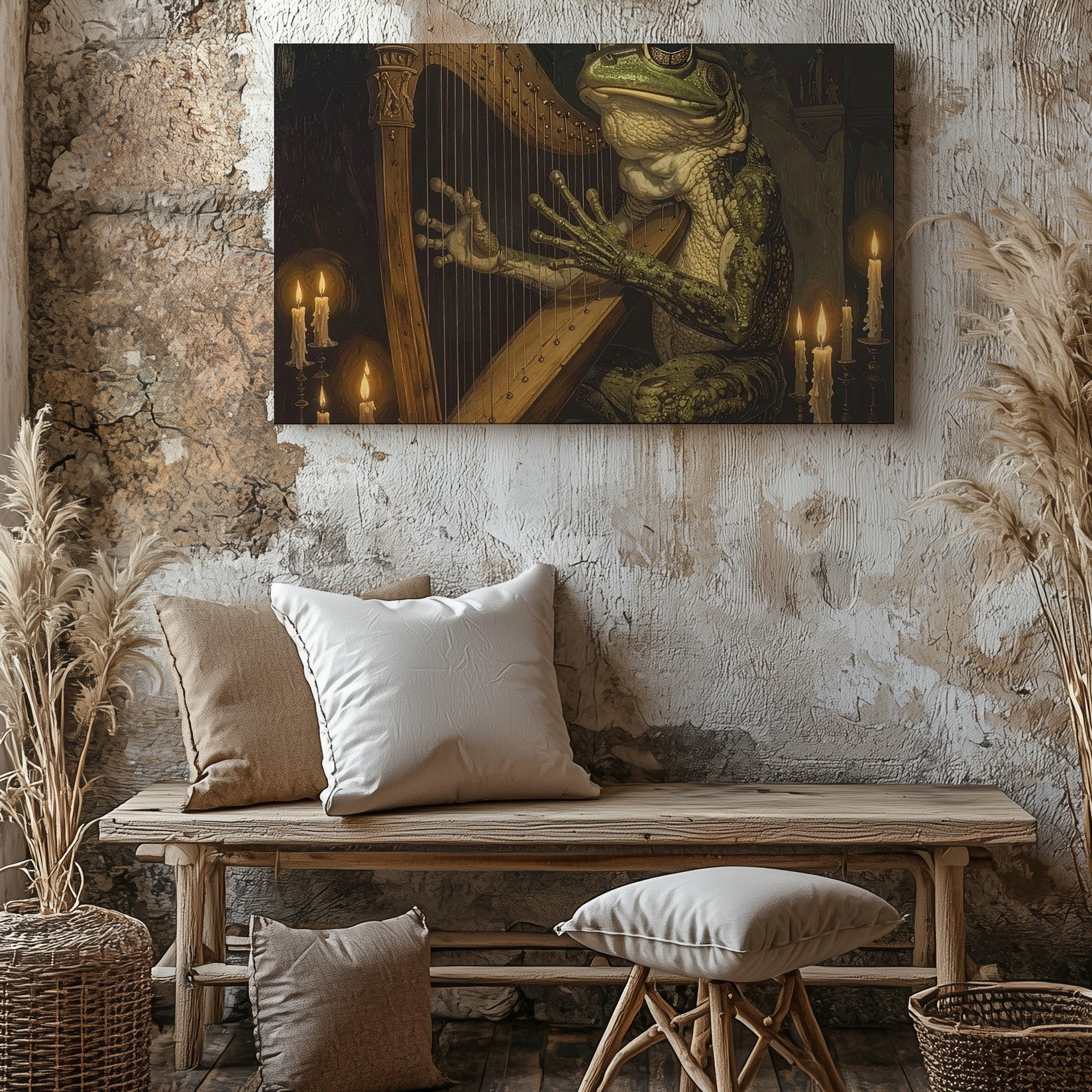 Trinx Wall Art Frog Harpist In Candlelight Canvassurreal ...