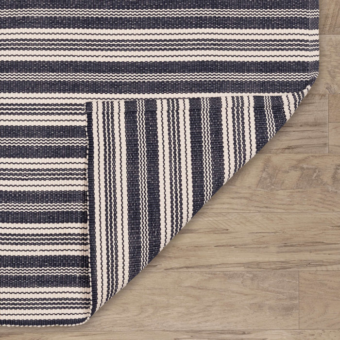 Riter Ticking Stripe Navy/Ivory Handwoven Indoor/Outdoor Rug | Birch Lane