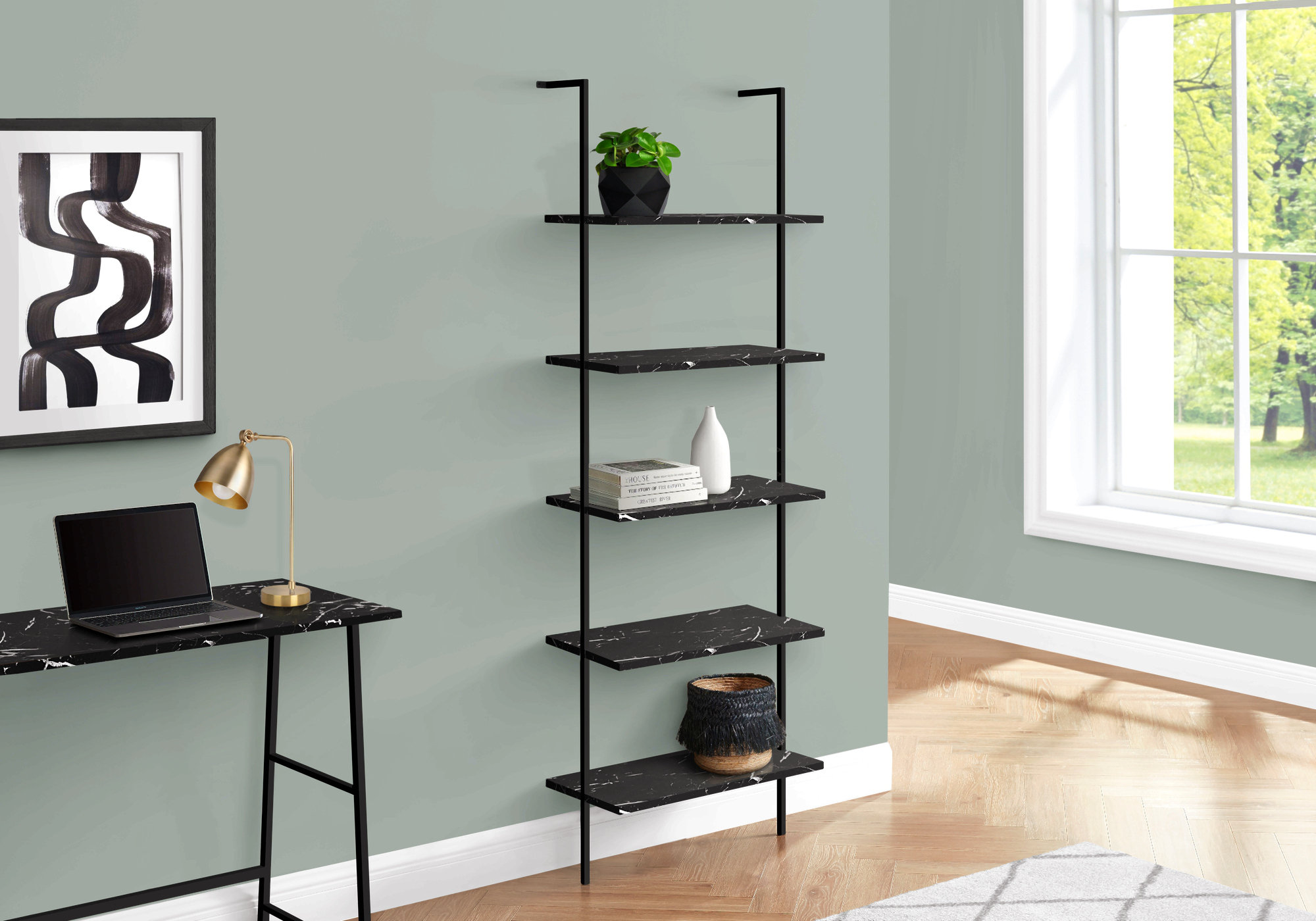 Ivy Bronx Bookshelf, Bookcase, Etagere, Ladder, 5 Tier, 72"H, Office ...