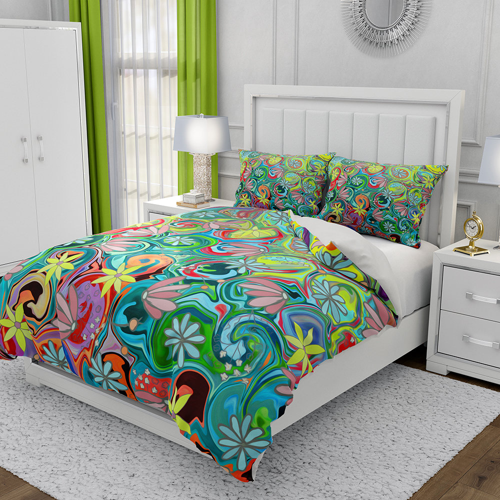 Folk N Funky Multicolor Microfiber 5 Piece Duvet Cover & Insert Set ...