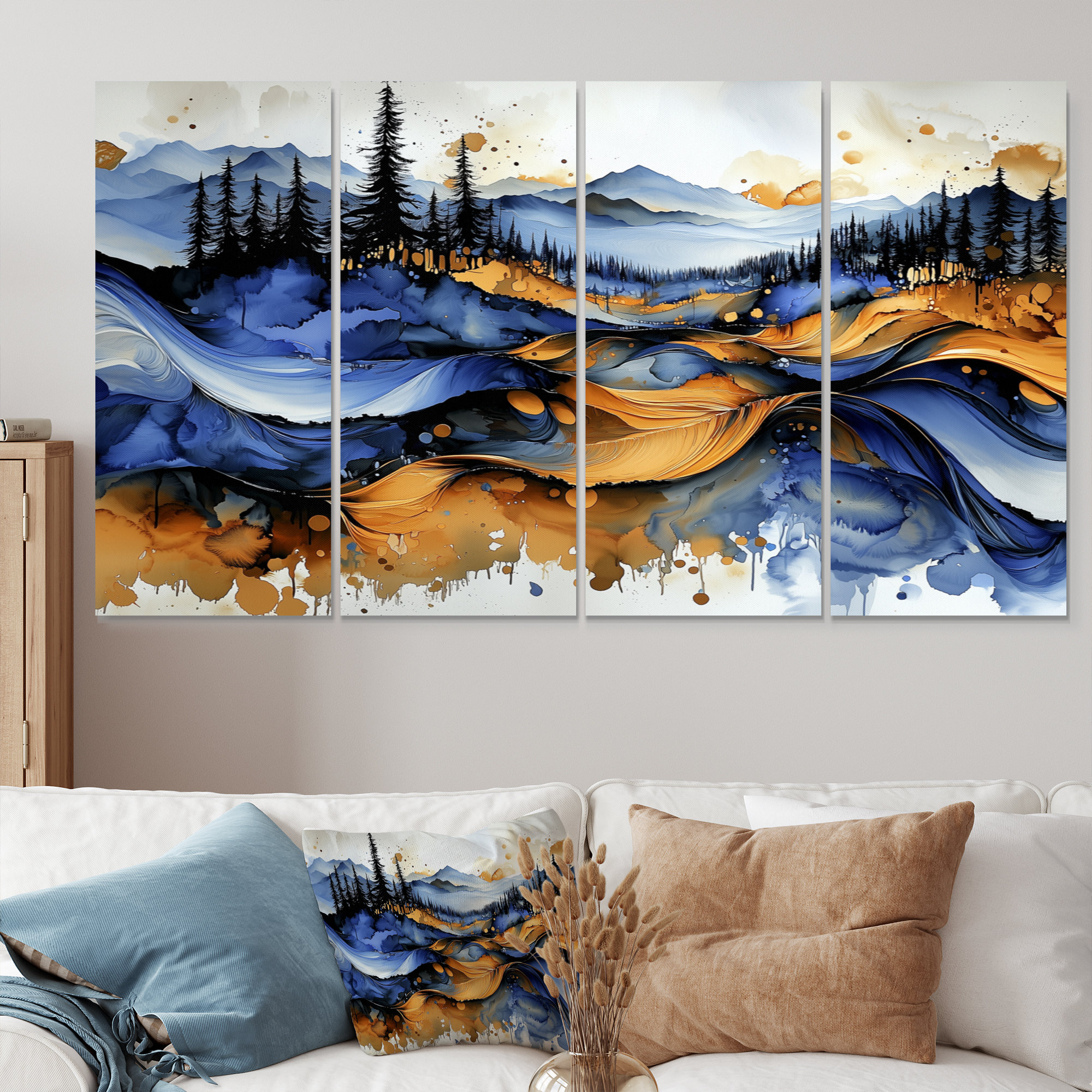 Red Barrel Studio® Golden Aqua Liquid Ink Forest III - Abstract ...