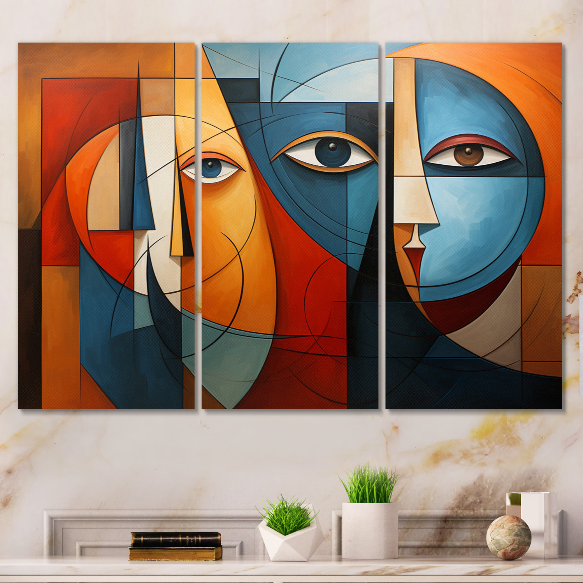 Design Art Cubism Geometric Portrait X - Cubism Metal Wall Art Set 3 ...