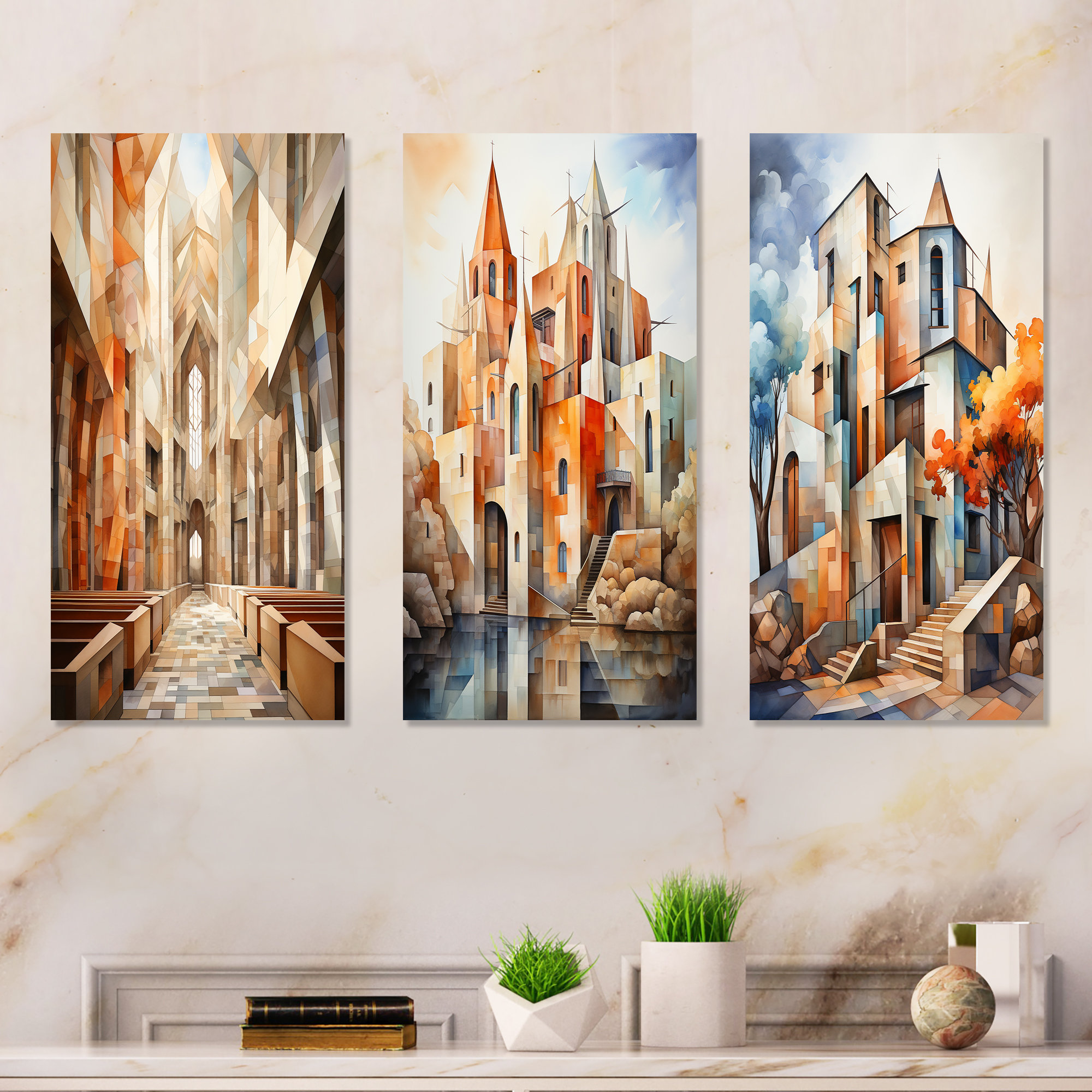 Design Art Cubist Chapel Religious Landscape I - Church Metal Wall Art ...