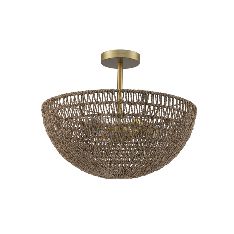 Mercer41 Luna 3-Light Large Dome Shade Seagrass Semi Flush Mount ...
