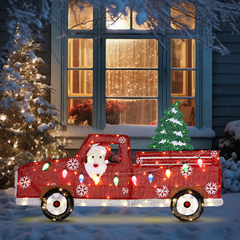 The Holiday Aisle® Lighted Santa Driving Car 2d Christmas Decoration ...