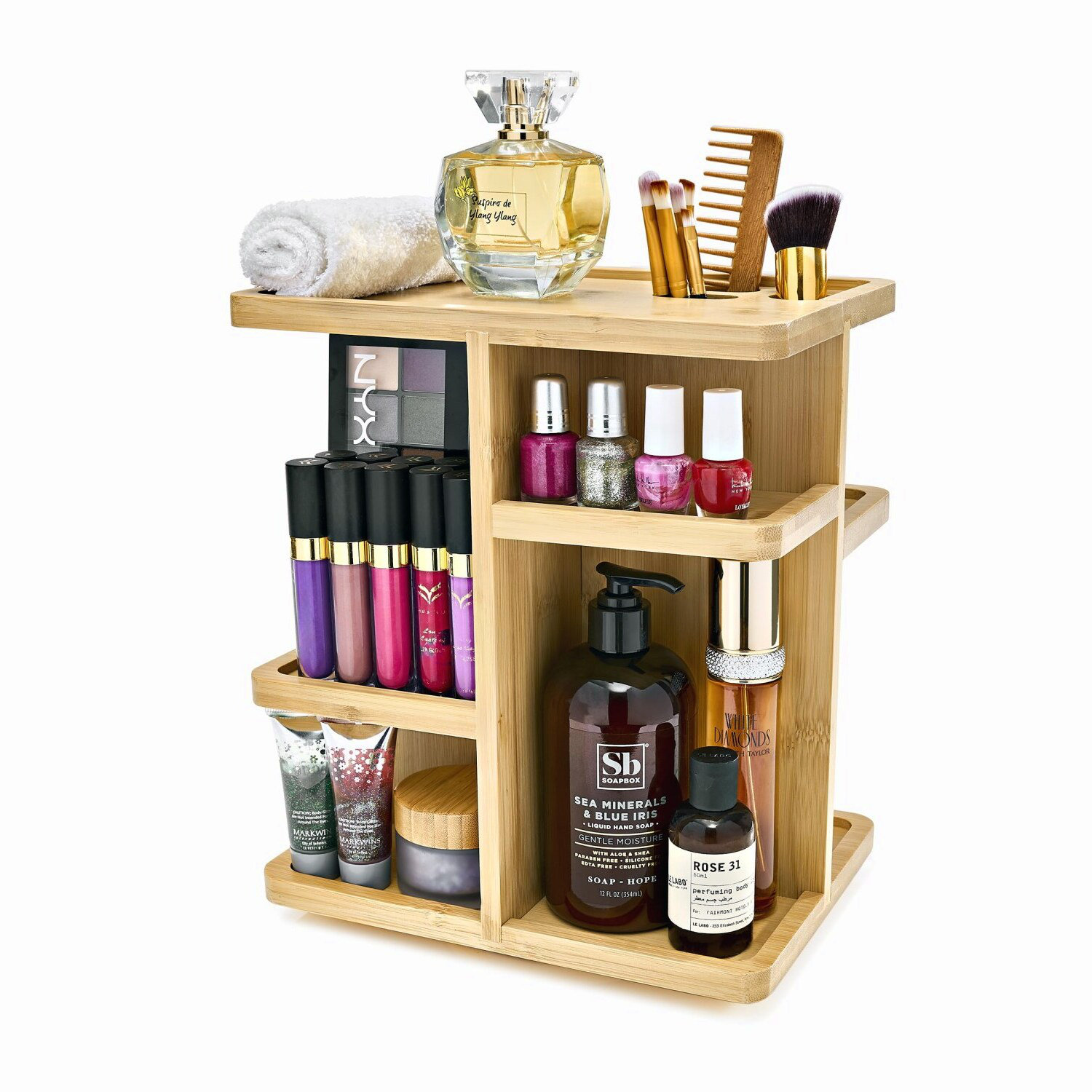 Dakota Fields EcoSpin 360 Bamboo Makeup Carousel - Rotating Vanity ...