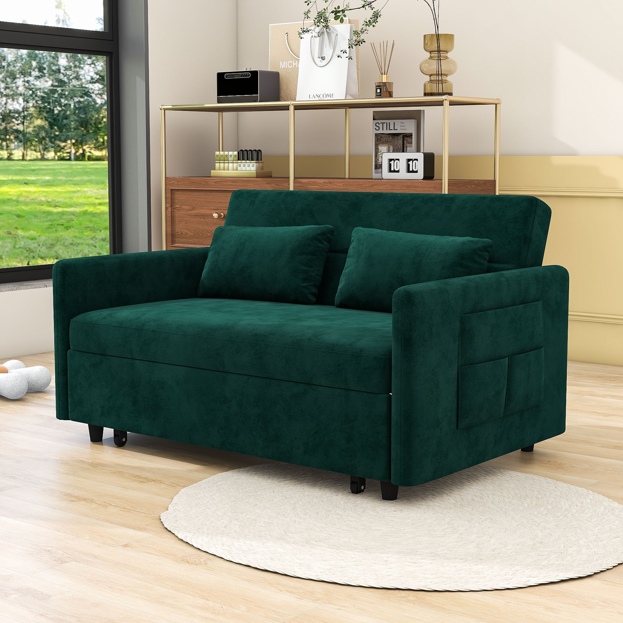 Everly Quinn Burech Multi-level Adjustment Upholstered Sofa Bed with 2 ...